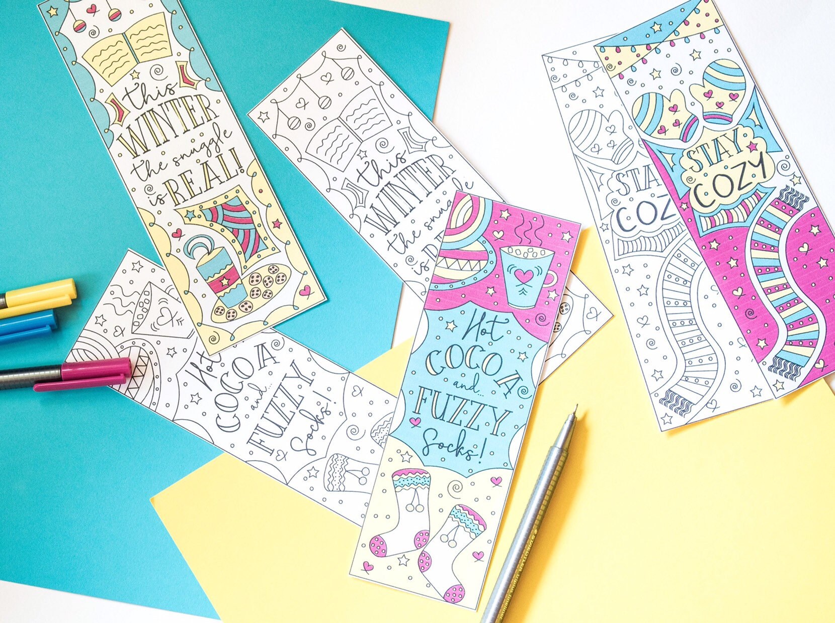 Coloring and Color Beautiful Winter Bookmarks - Doodles / Digital ...