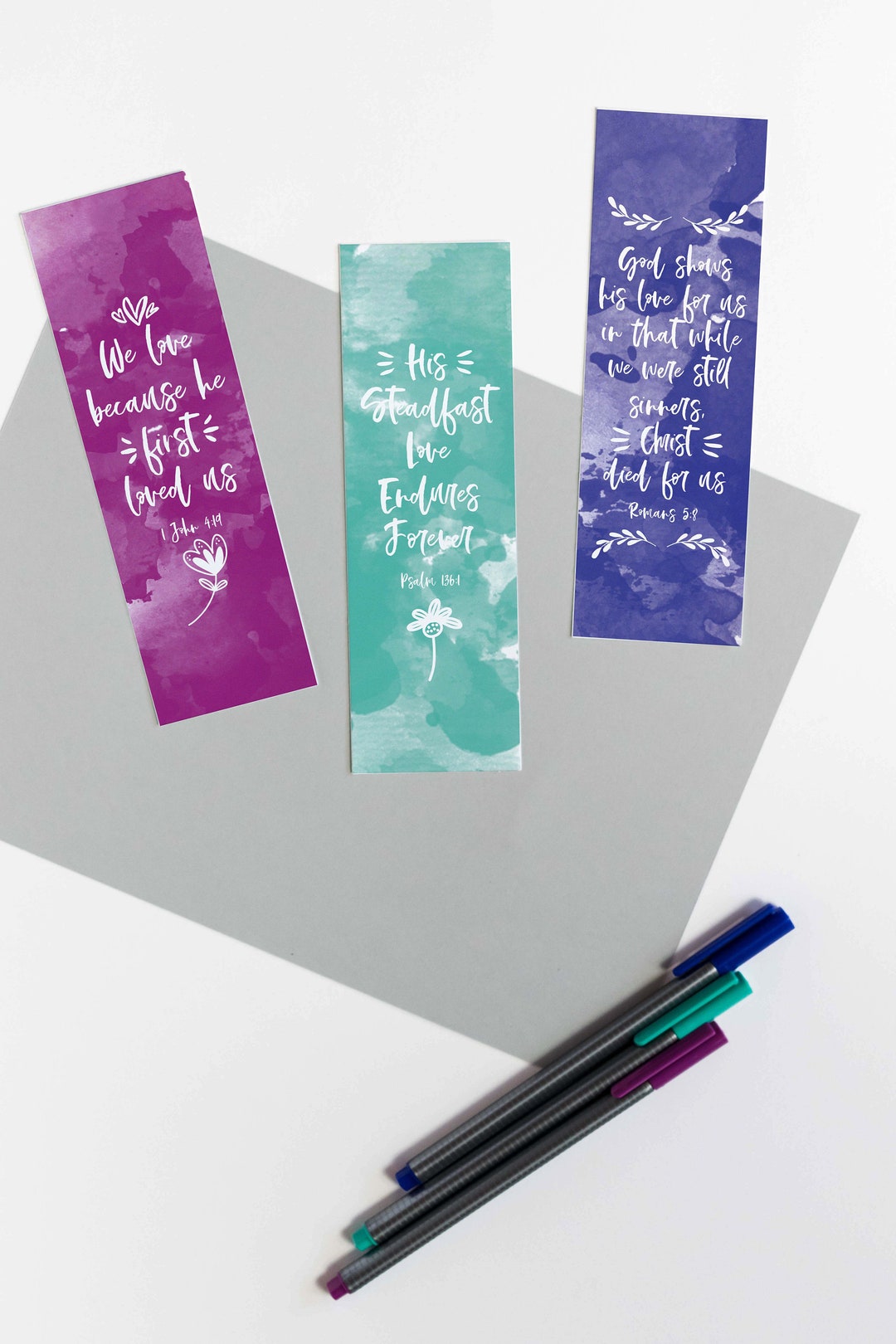 Watercolor Christian Bookmarks - Purple, Teal and Navy Blue - Bible ...