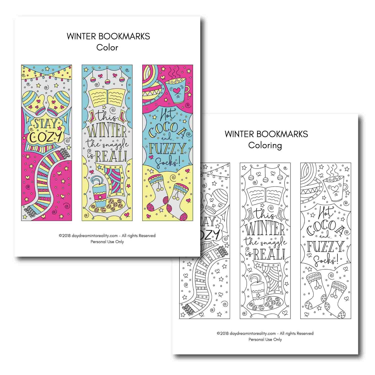 Coloring and Color Beautiful Winter Bookmarks - Doodles / Digital ...