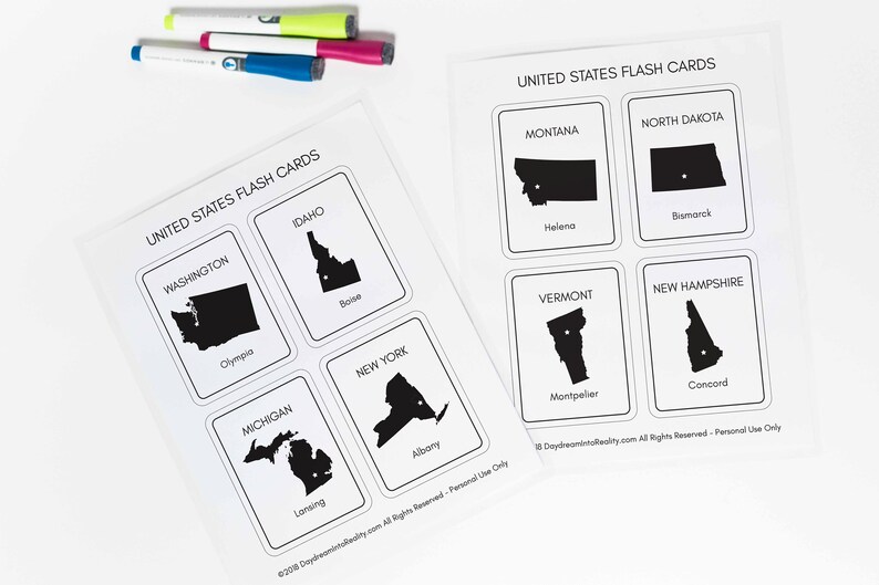 United States Capitals Flash Cards - Digital Download - Etsy