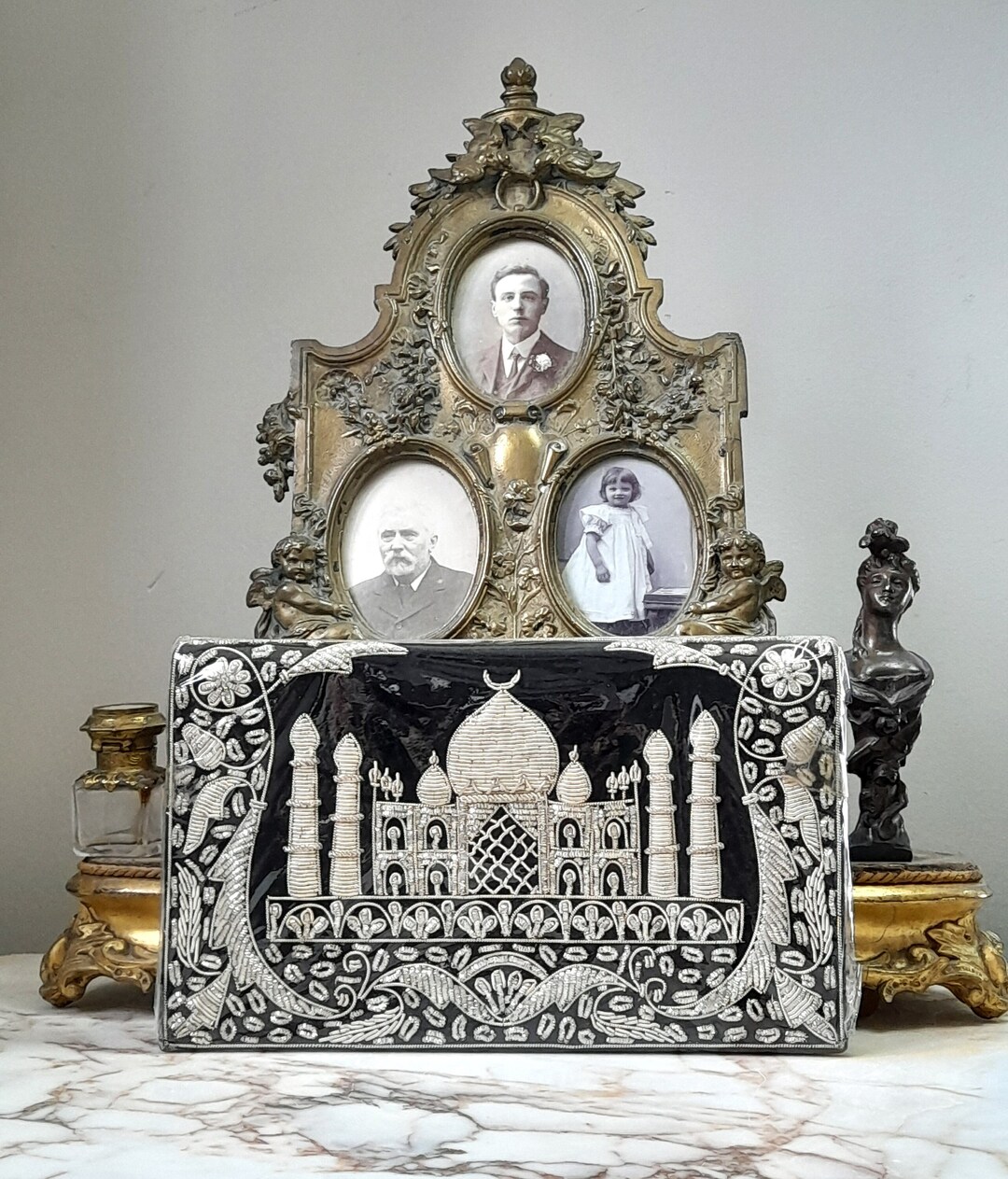 Vintage Art Deco 1930's Black Velvet & Silk Indian Zari Hand Beaded Taj ...