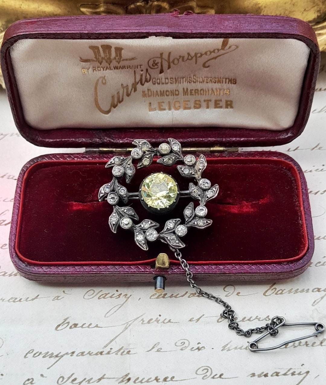 Antique Silver Paste Brooch-victorian Citrine & Diamond Paste Sterling ...