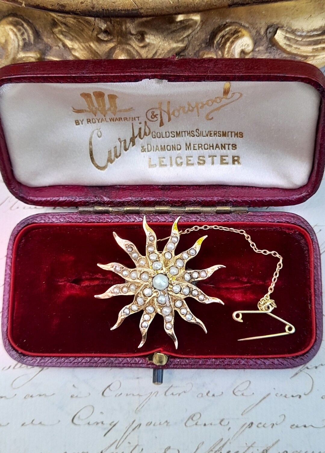 Antique Gold & Seed Pearl Sunburst Brooch-victorian Sunburst Starburst ...