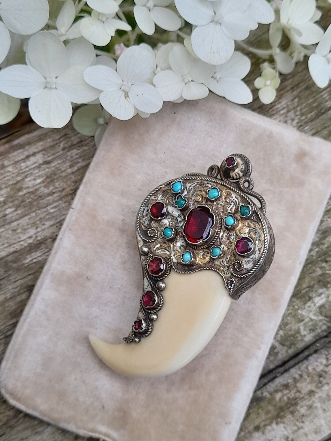 Rare Antique Austro Hungarian Garnet & Turquoise Faux Tiger Claw Brooch ...