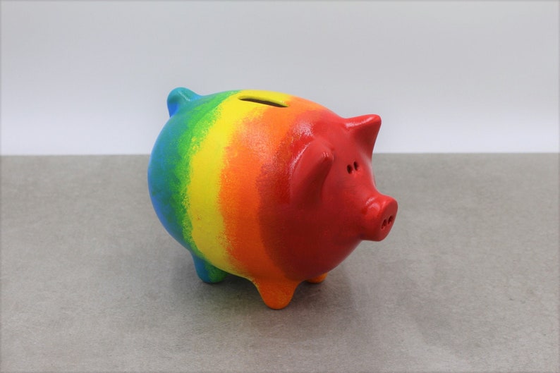 Rainbow Piggy Bank by Piggery Pottery // 'add a Name' // Personalised ...
