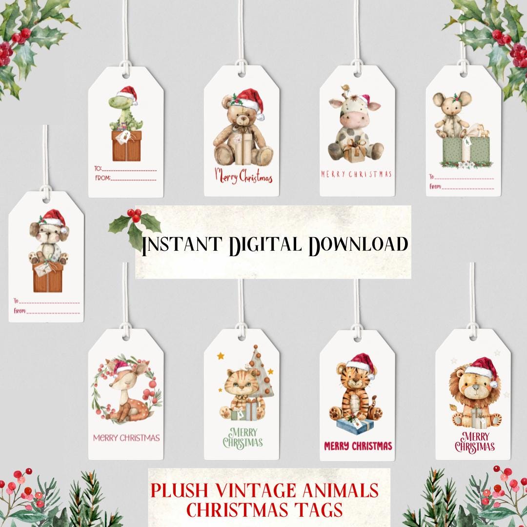 Printable Cute Plush Animal Themed Christmas Gift Tags - Set of 9 ...