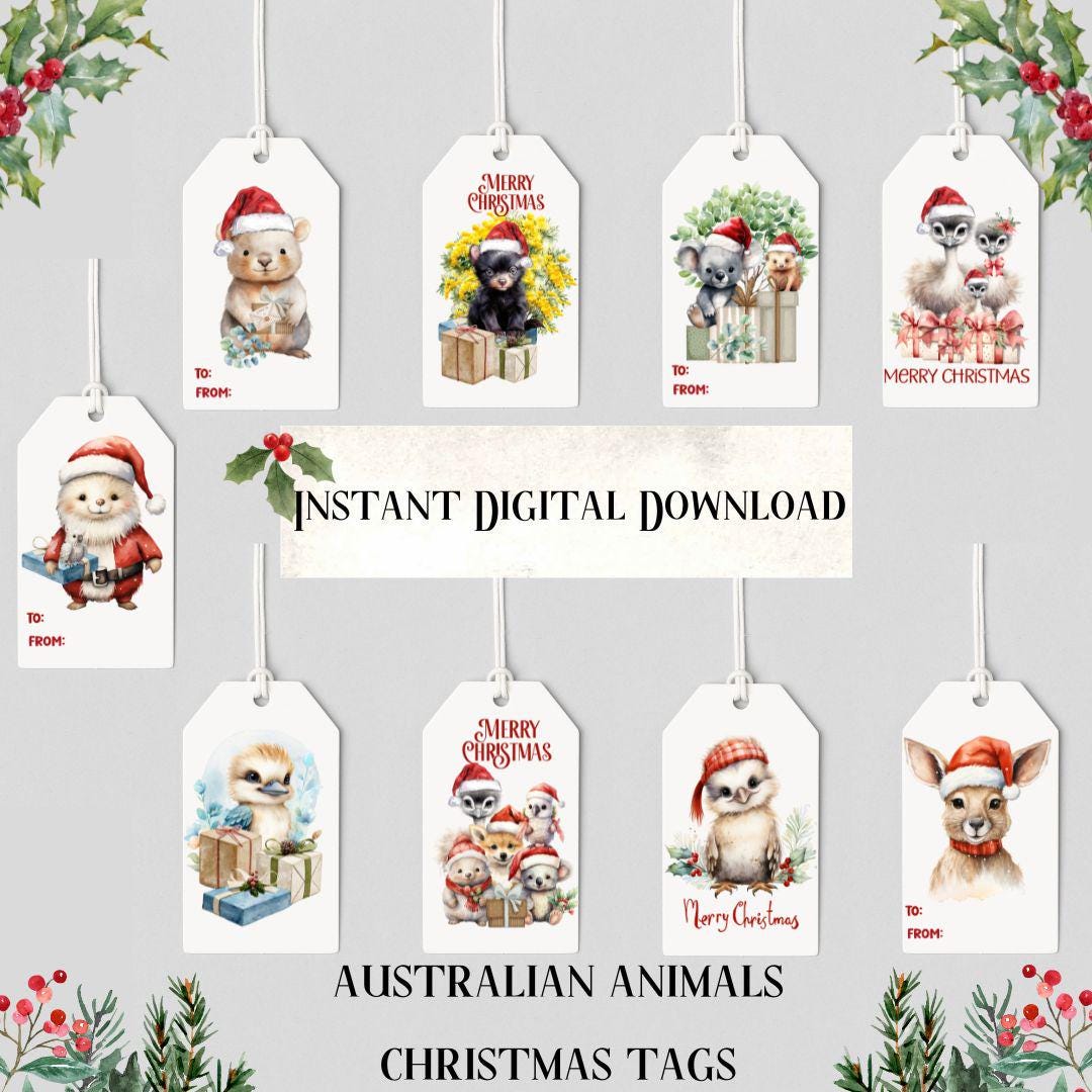 Printable Australian Themed Christmas Gift Tags - Set of 9 | Instant ...