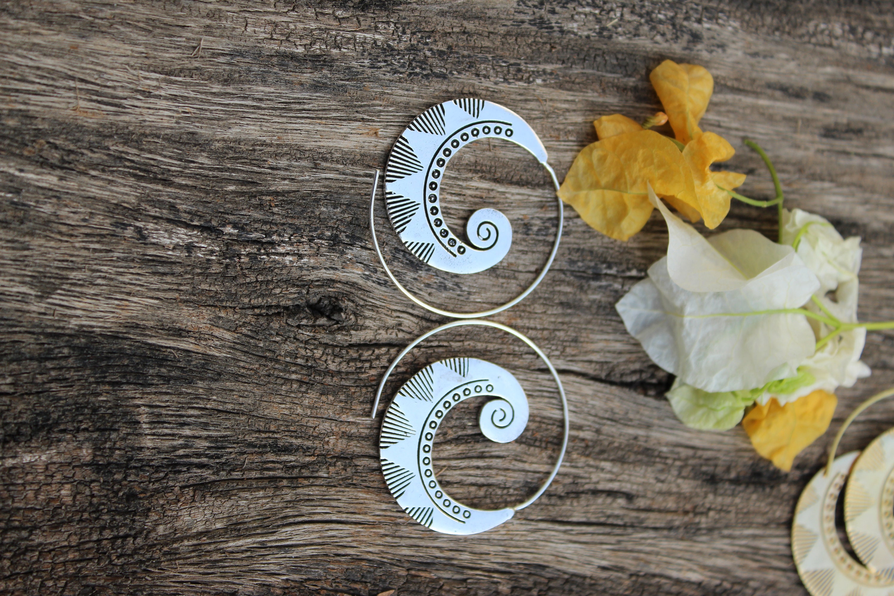 Spiral Earrings Engraved Earrings Brass Earringsboho | Etsy