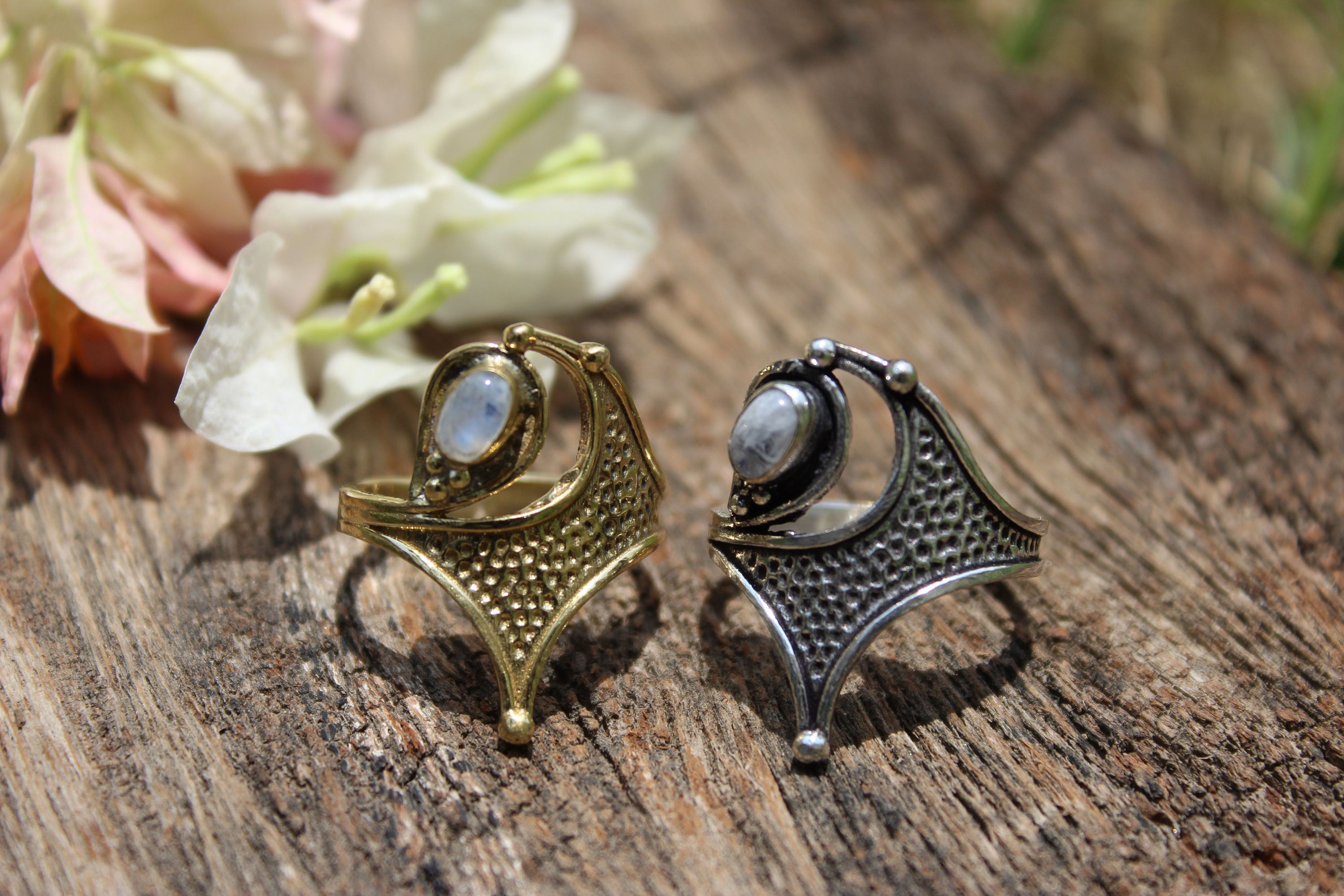 Moonstone RingLabradorite RingAdjustable Brass RingHandmade | Etsy