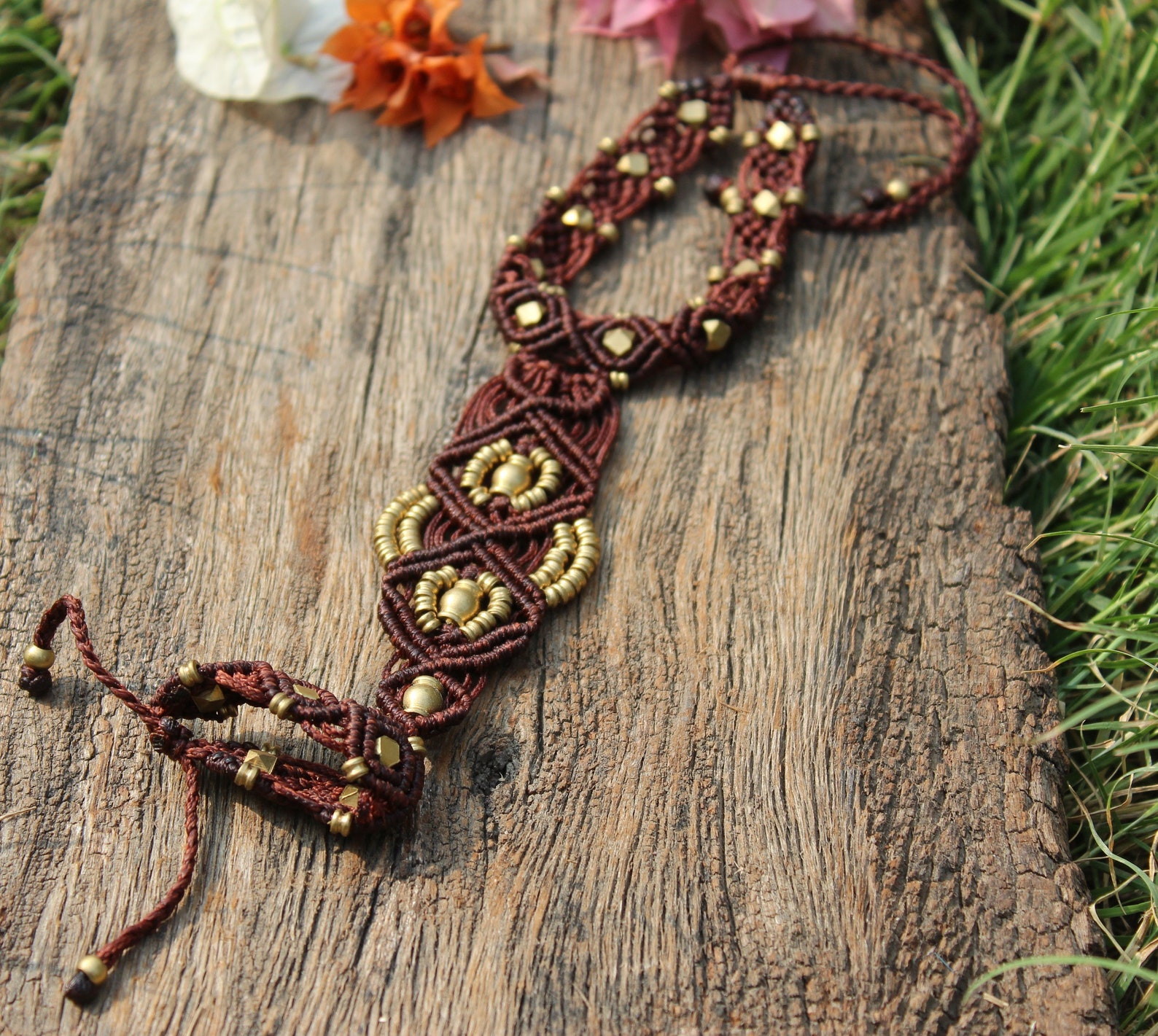 Macrame Barefoot Sandalsmacrame Ankletsbrown Macrame Foot - Etsy