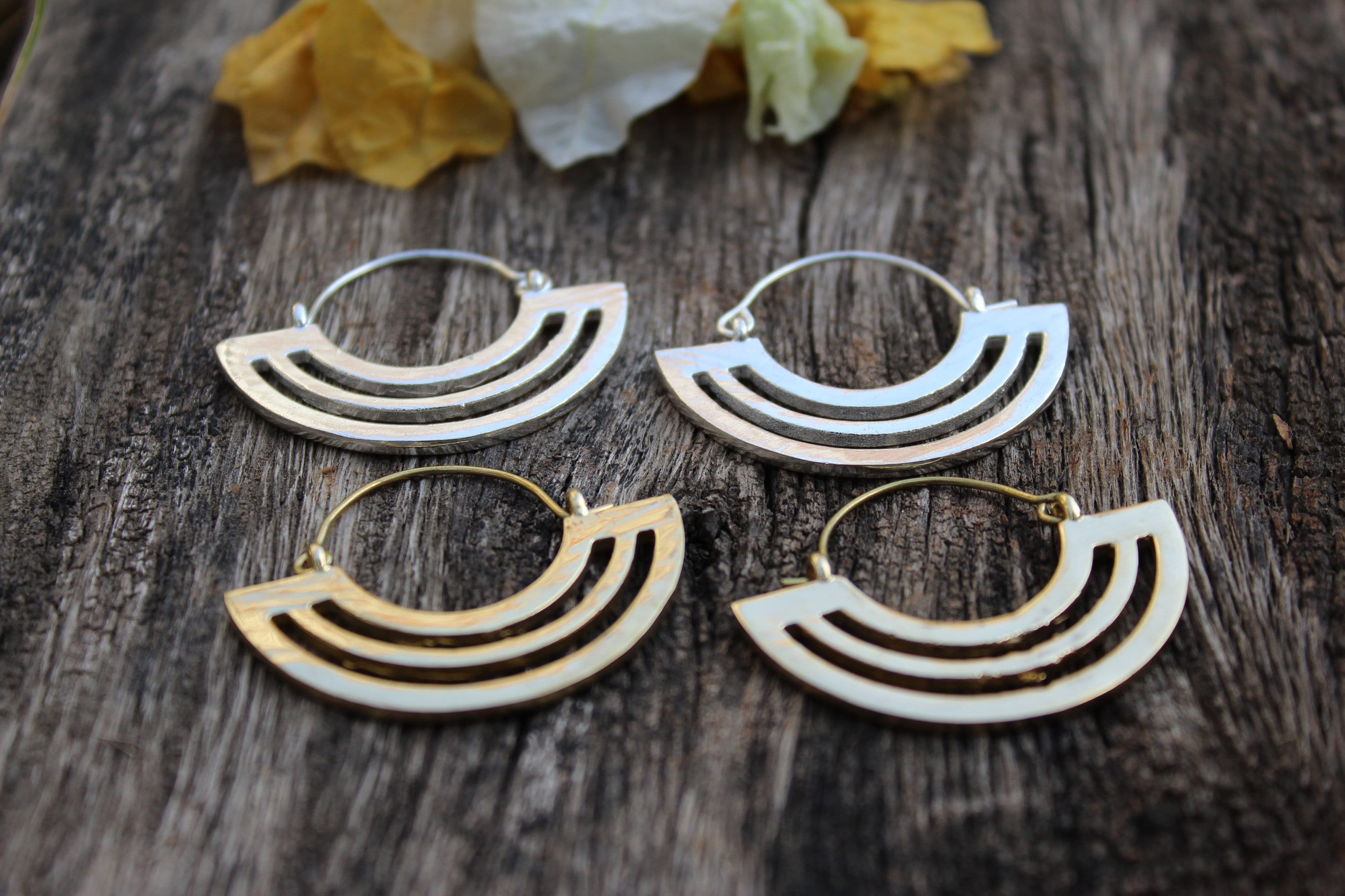 Fan Earrings Brass EarringsGold Brass Earrings Bohemian | Etsy