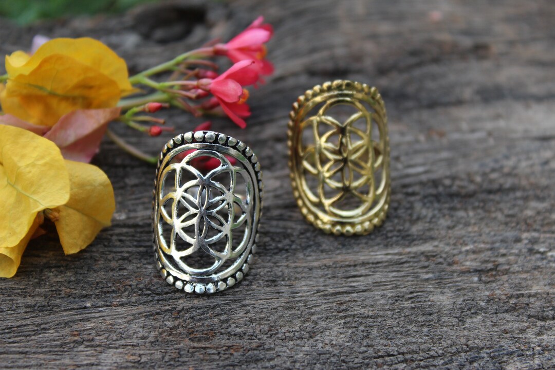 Flower of Life Ring,adjustable Brass Ring, Sacred Geometry Ring,seed of ...
