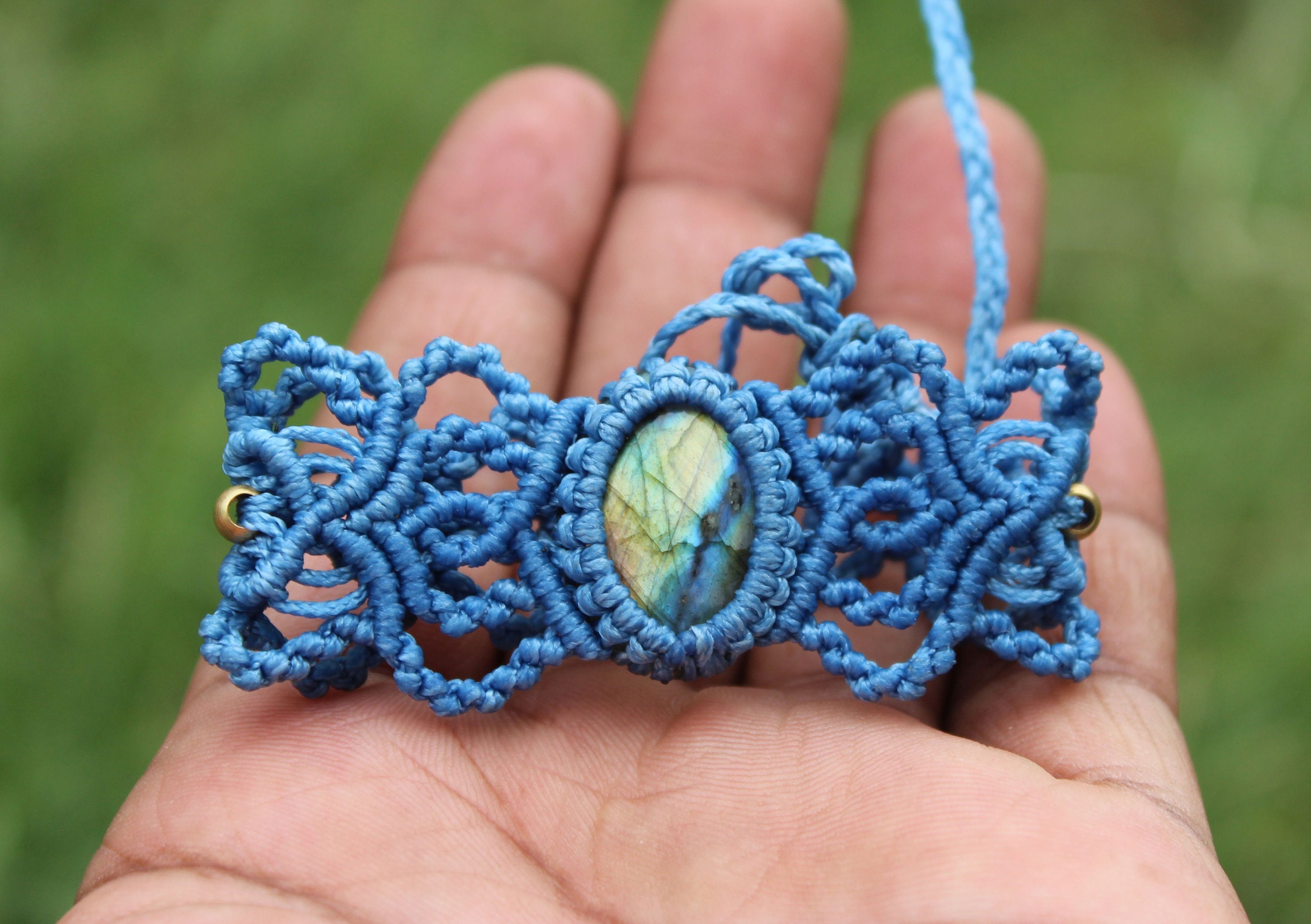 Macrame Bracelet with StoneBlue Macrame Bracelet with Brass | Etsy