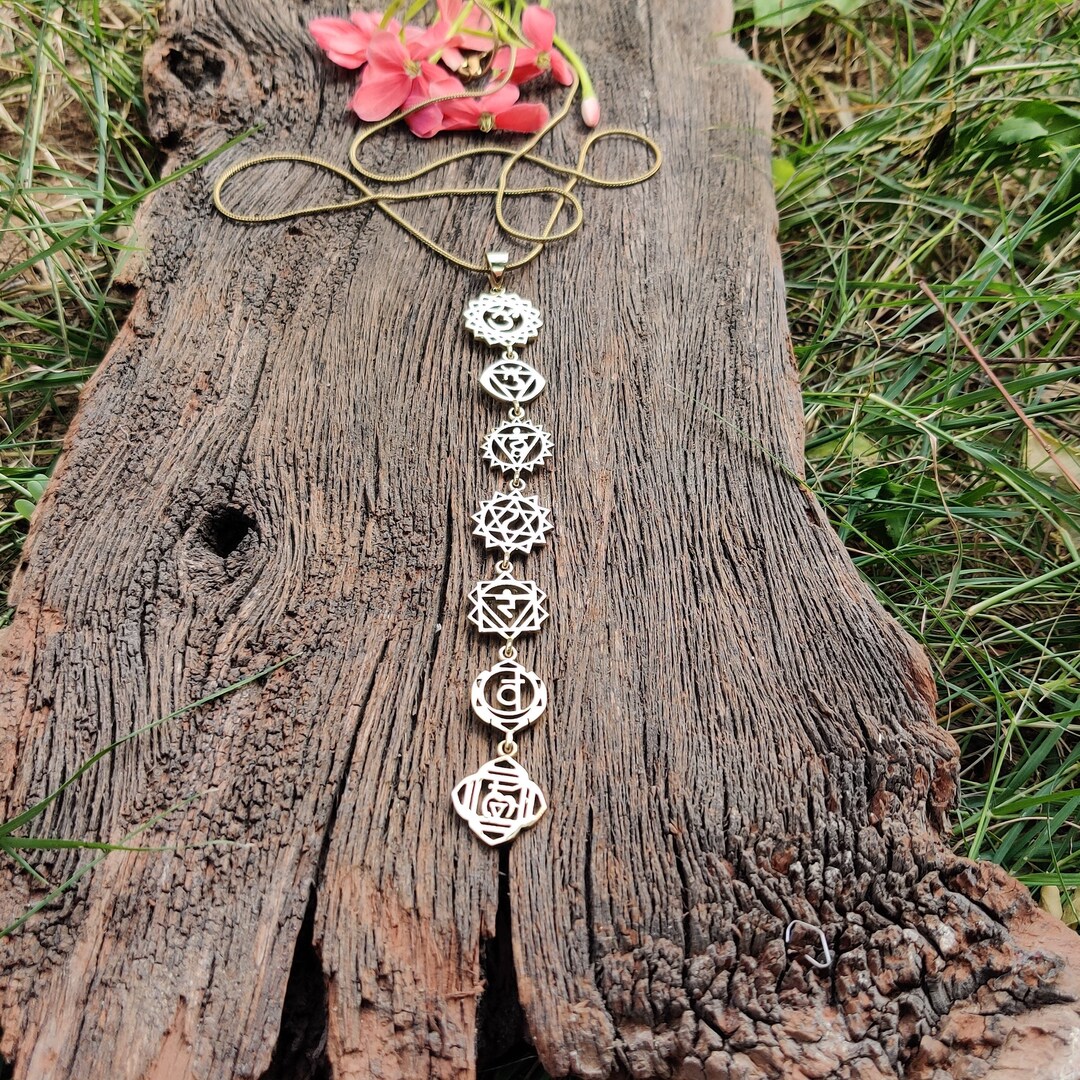 Brass 7 Chakras Necklace, Handmade Pendant With Chain,brass Pendant ...