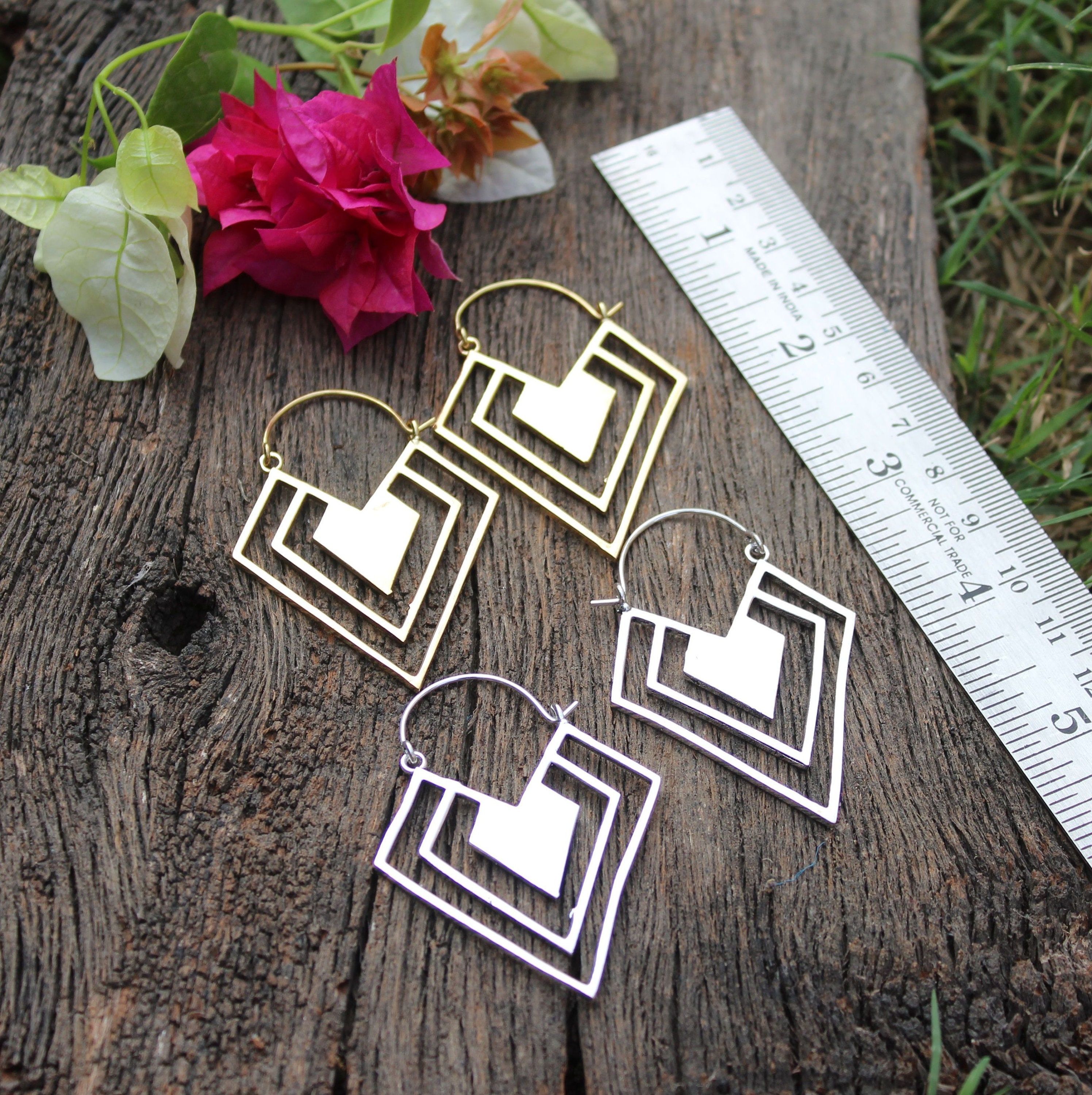 Geometric Earrings,hoop Earrings,boho Earrings,brass Earrings,dangle ...