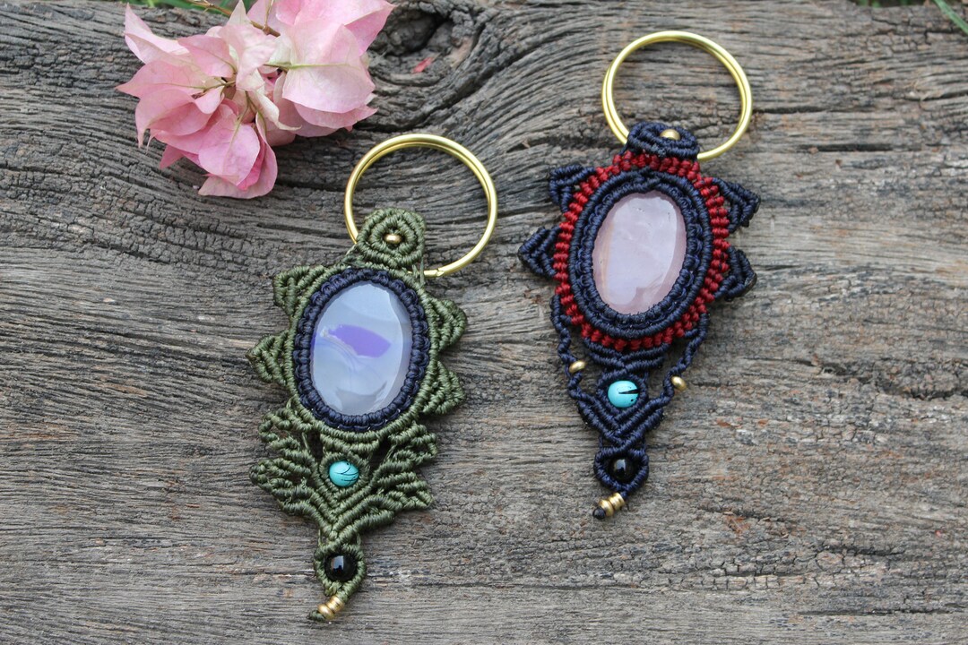 Rose Quartz Macrame Key Chain/pendant,agate Macrame Key Chain/pendant ...