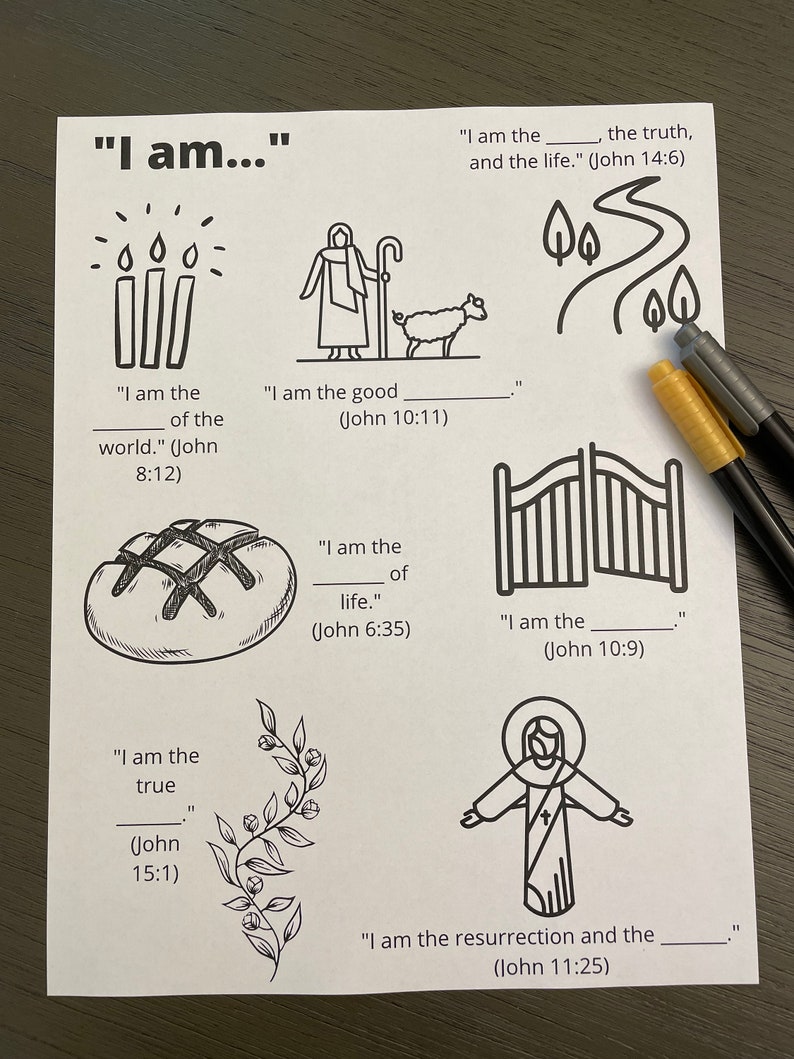 I AM Sayings of Jesus Children's Coloring Activity Page - Etsy