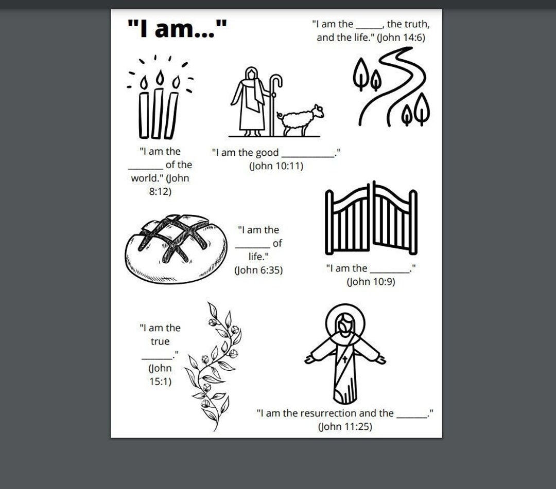 I AM Sayings of Jesus Children's Coloring Activity Page - Etsy