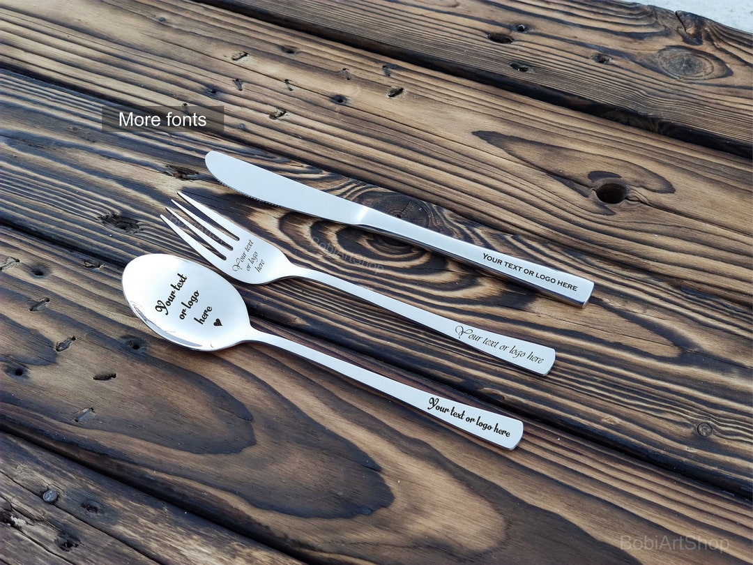 Personalized Cutlery Set, Engraved Fork Spoon and Knife Flatware Set ...