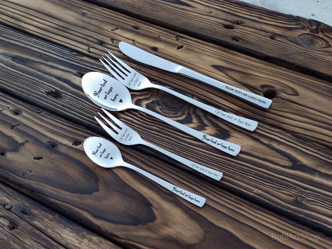 Custom Engraved Flatware Set, Large Personalized Cutlery Set, Custom ...