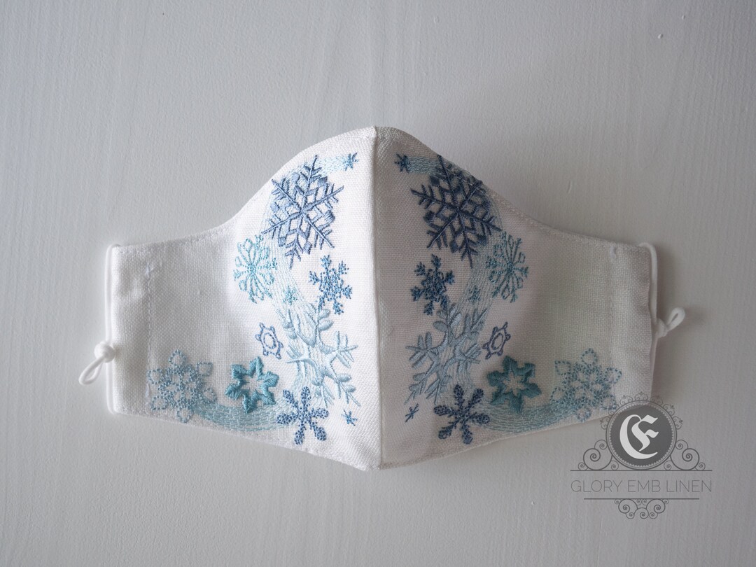 SNOWFLAKES FACE MASK Natural Linen and Cotton Embroidered Winter ...