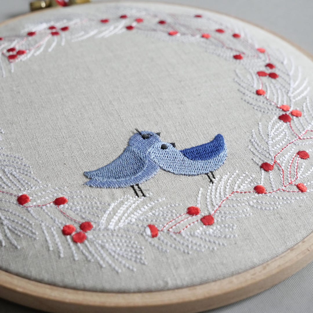 Wall Decoration Embroidered Blue Birds Picture - Etsy