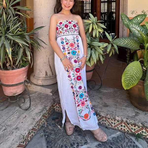 Embroidered Strapless Dress - Etsy