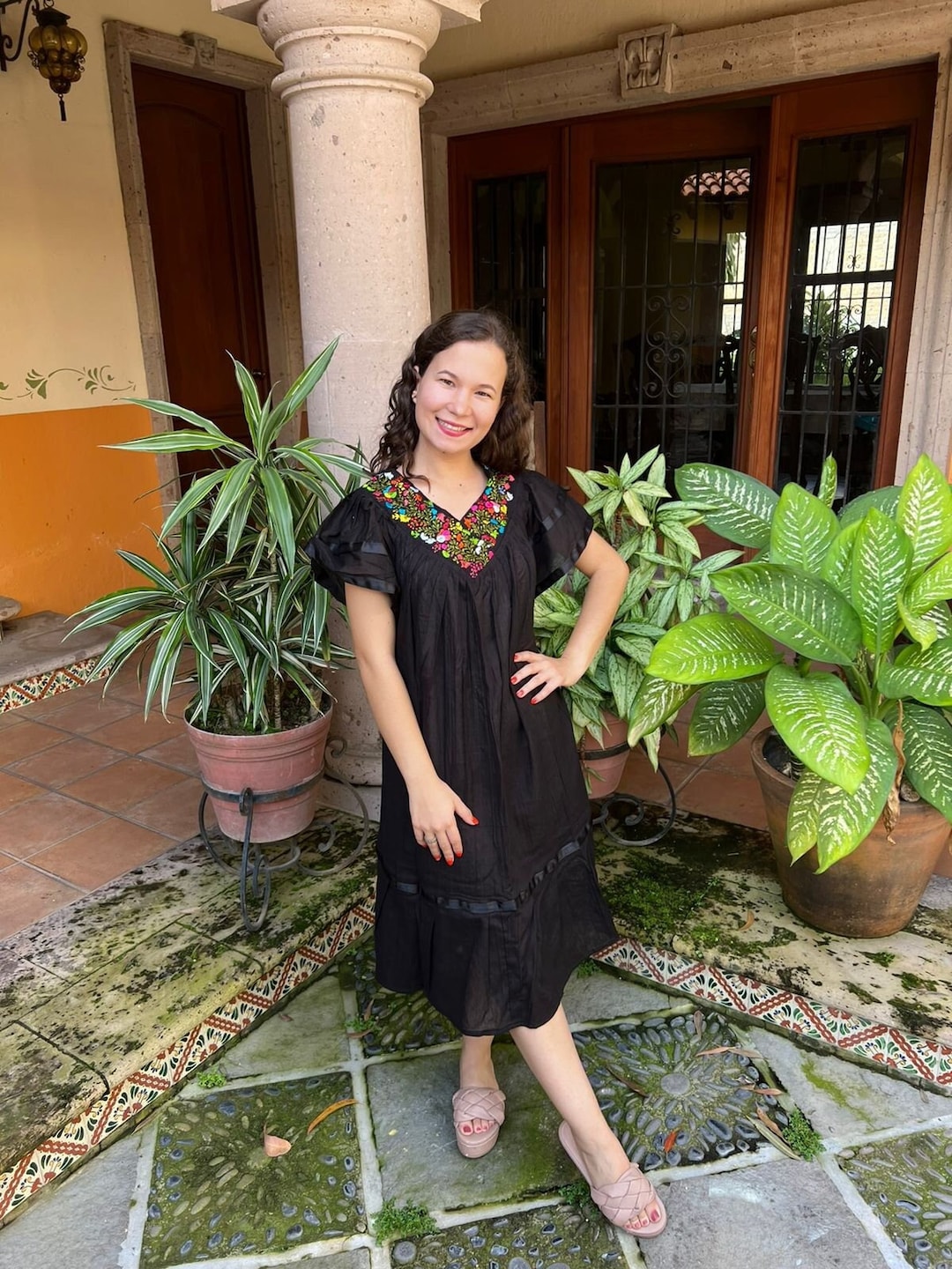 Mexican Dress, Hand Embroidered Mexican Dress, Mexican Floral Dress, Ethnic Dress, Embroidered ...