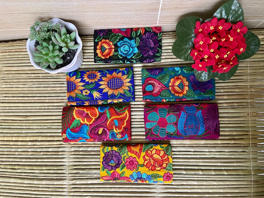 Mexican Wallet With Floral Embroidery, Handmade Wallet, Traditional ...