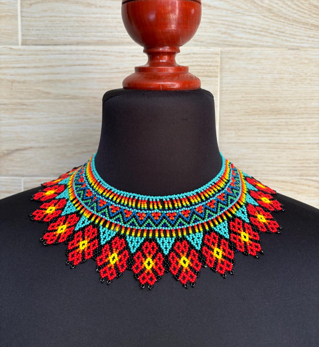 Flower Colorful Choker, Mexican Necklace, Huichol Necklance Handmade ...