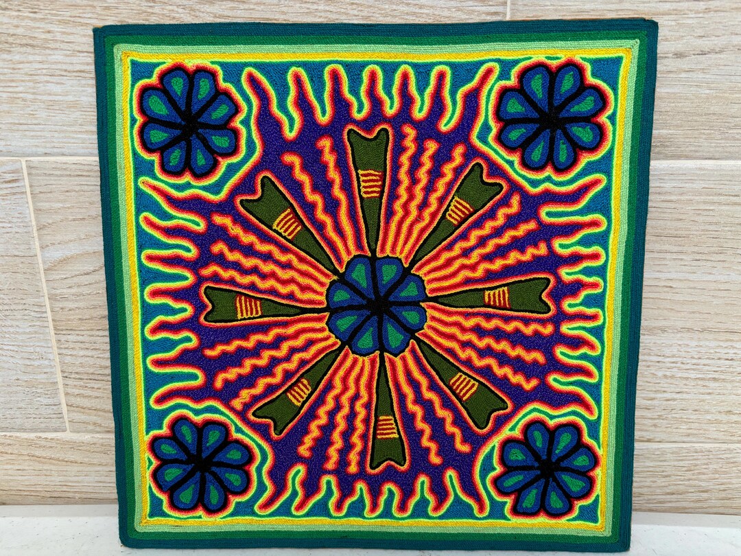 Huichol Mexican Yarn Painting 12 X 12 Inches ( 30 X 30 Cms), Mexican ...