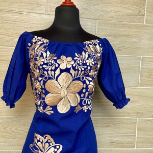 Embroidered Mexican Dress: Shoulderless Floral Cotton Gown - Etsy