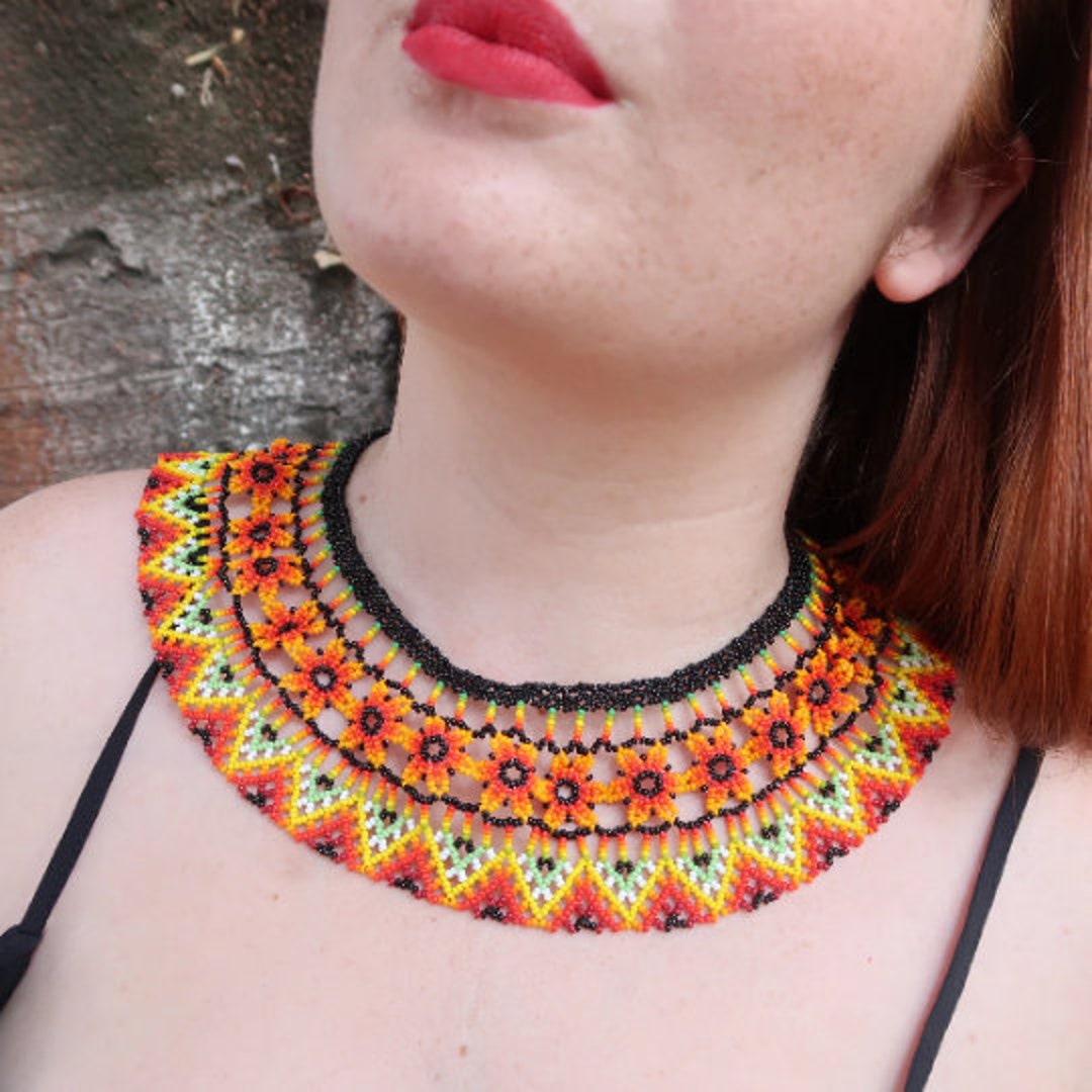 Flower Colorful Choker, Mexican Necklace, Huichol Necklance Handmade ...