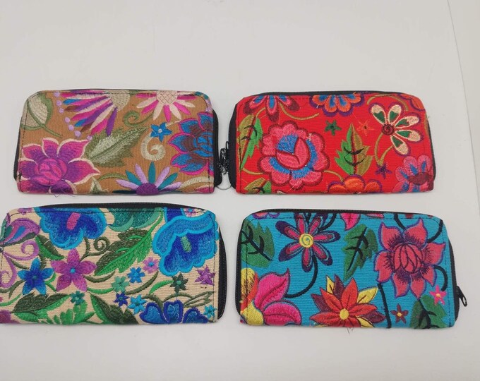 Mexican Wallet With Floral Embroidery, Handmade Wallet, Traditional ...
