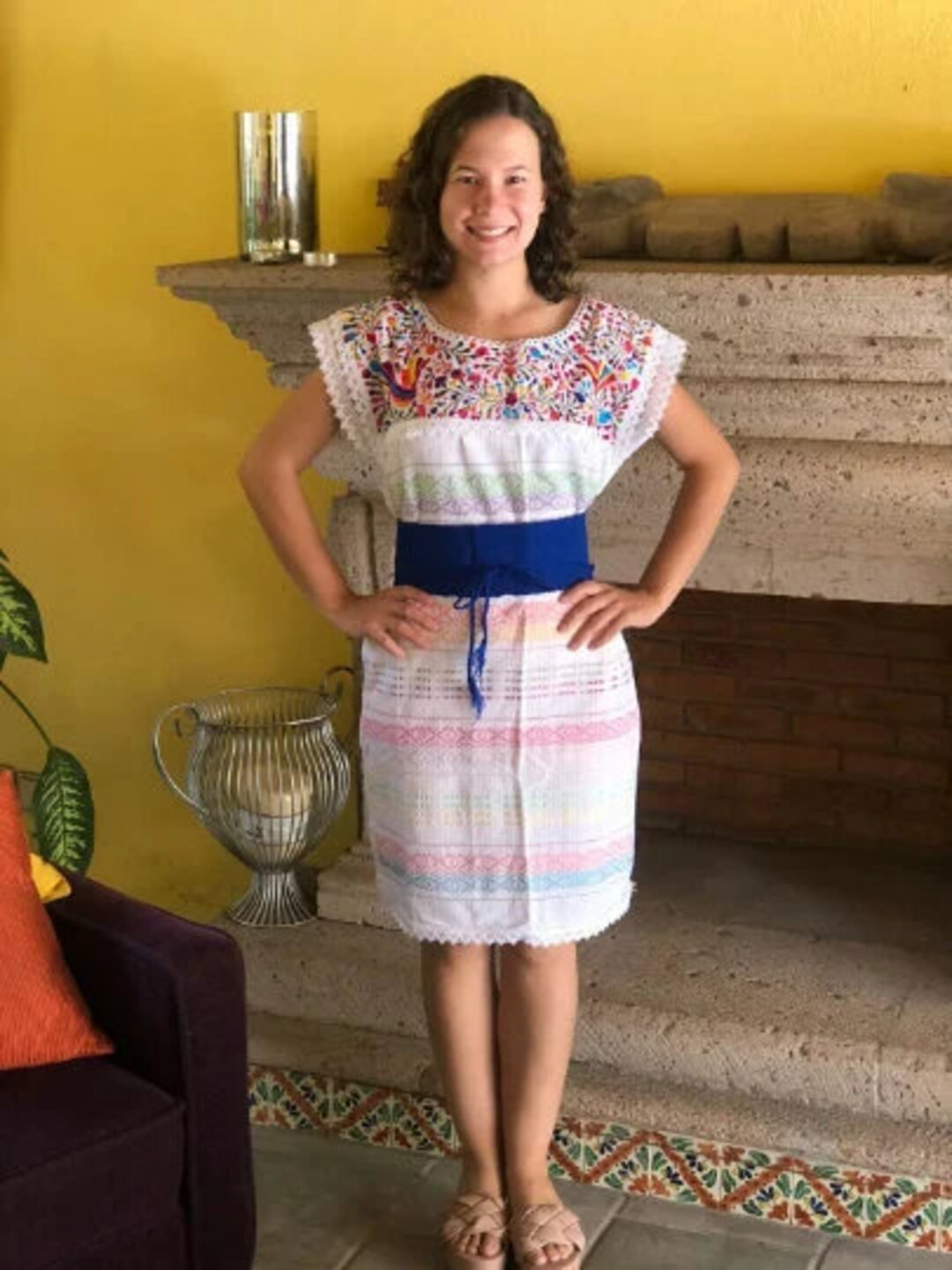 Mexican Loom Dress, Hand Embroidered Mexican Dress, Mexican Floral ...