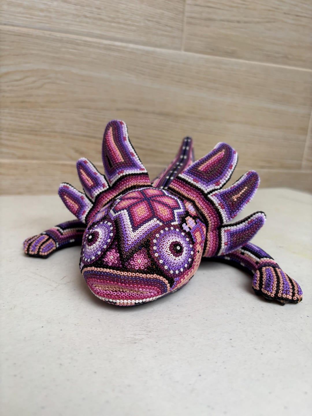 Huichol Beaded Axolotl Sculpture – Mexican Folk Art Handmade Sculpture ...