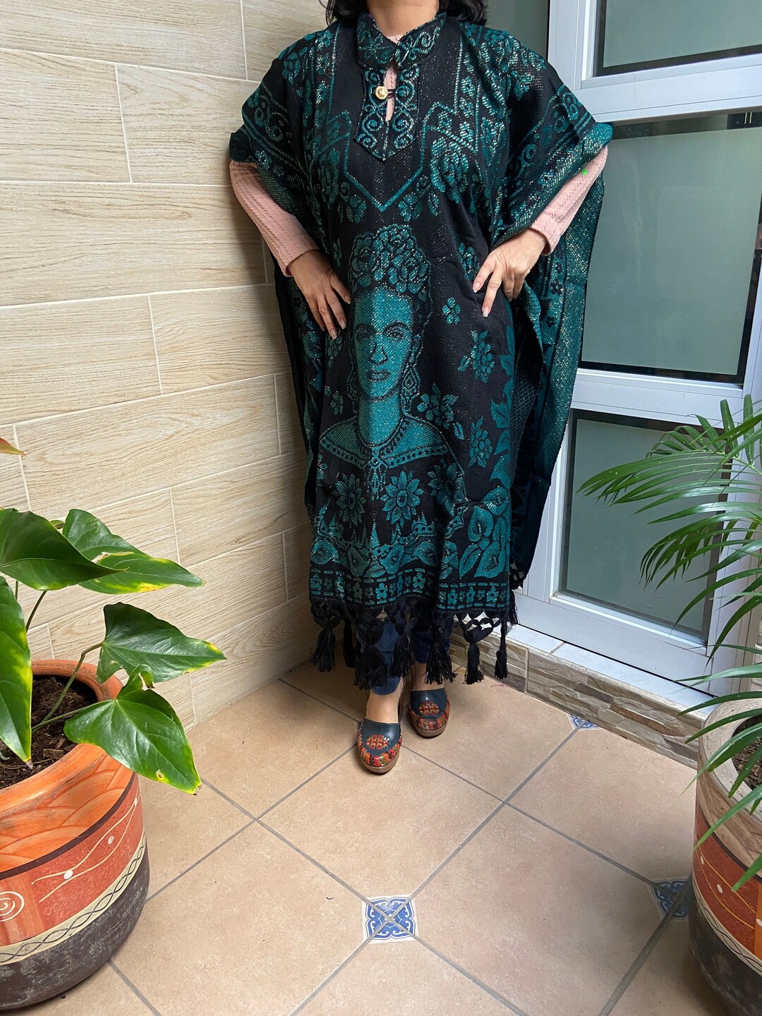 Mexican Poncho, Frida Overcoat, Poncho With Golden Thread , Rebozo ...