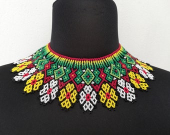 Huichol Necklace Mexican Choker Beaded Choker Colorful - Etsy Singapore