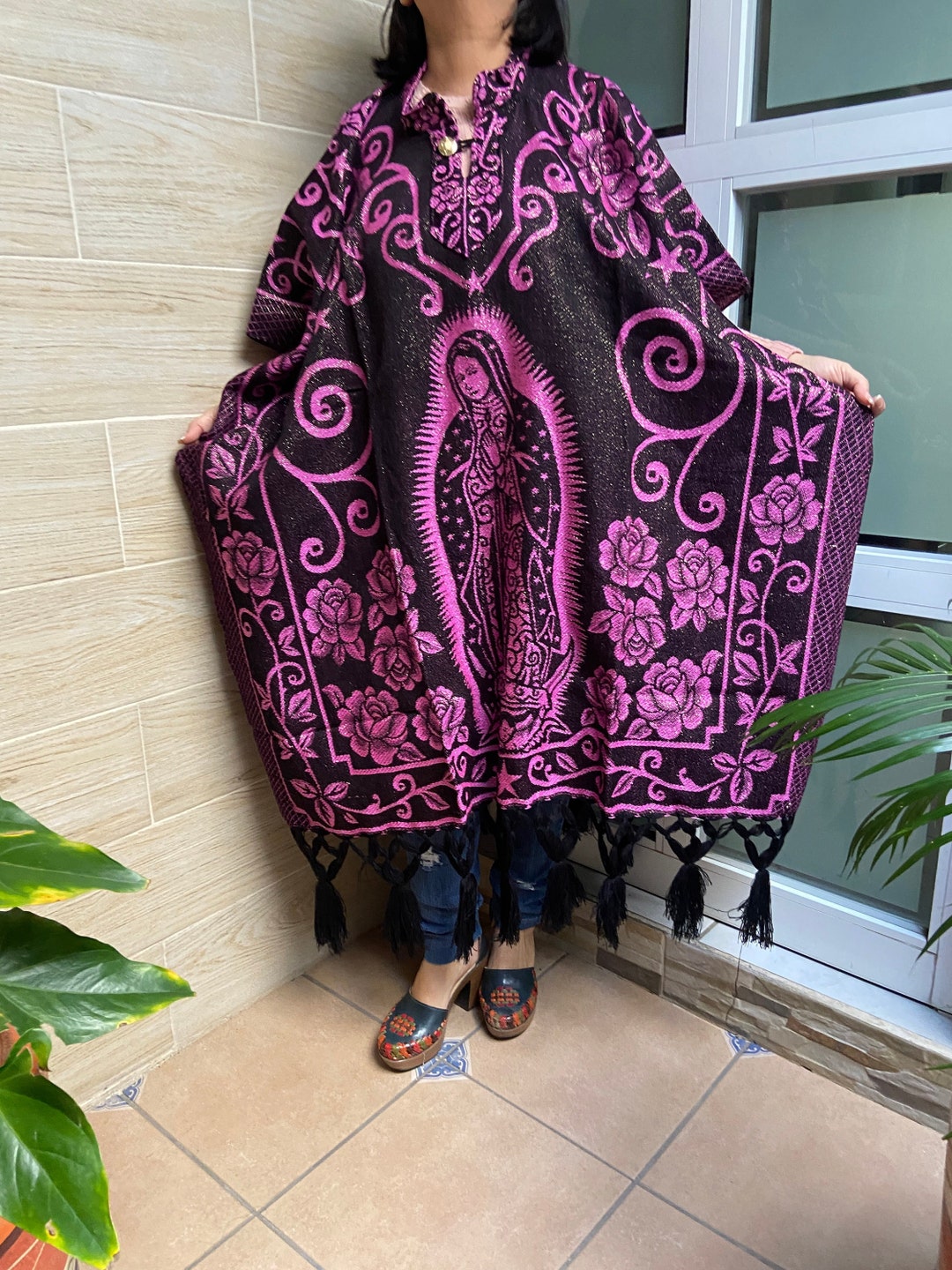 Mexican Poncho, Poncho With Image of the Virgin of Guadalupe, Poncho ...