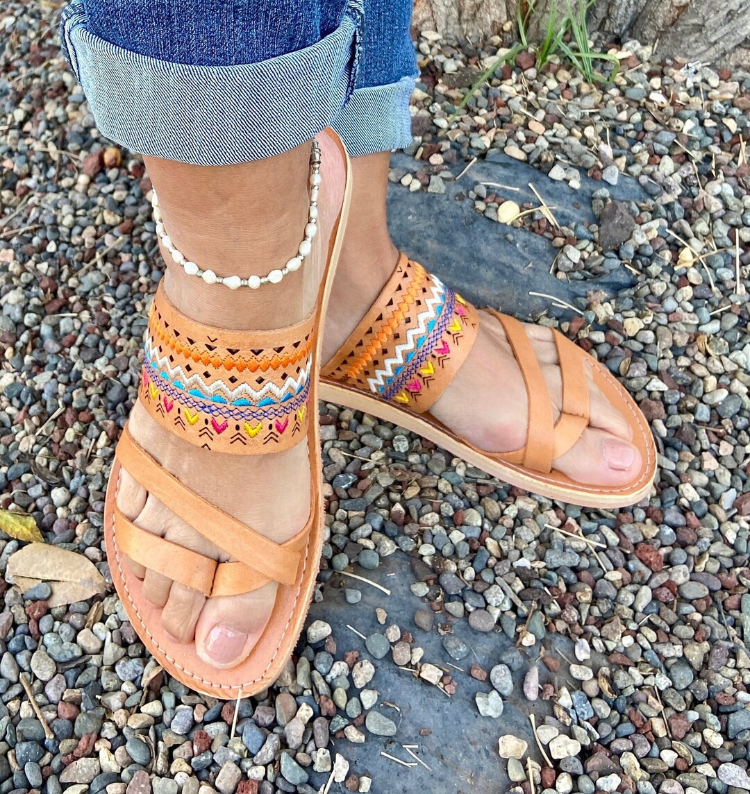 Mexican Handmade Sandal, Mexican Flip Flops With Embroidery, Mexican ...