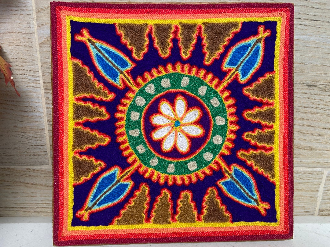 Huichol Mexican Yarn Painting 8 X 8 Inches ( 20 X 20 Cms), Mexican ...