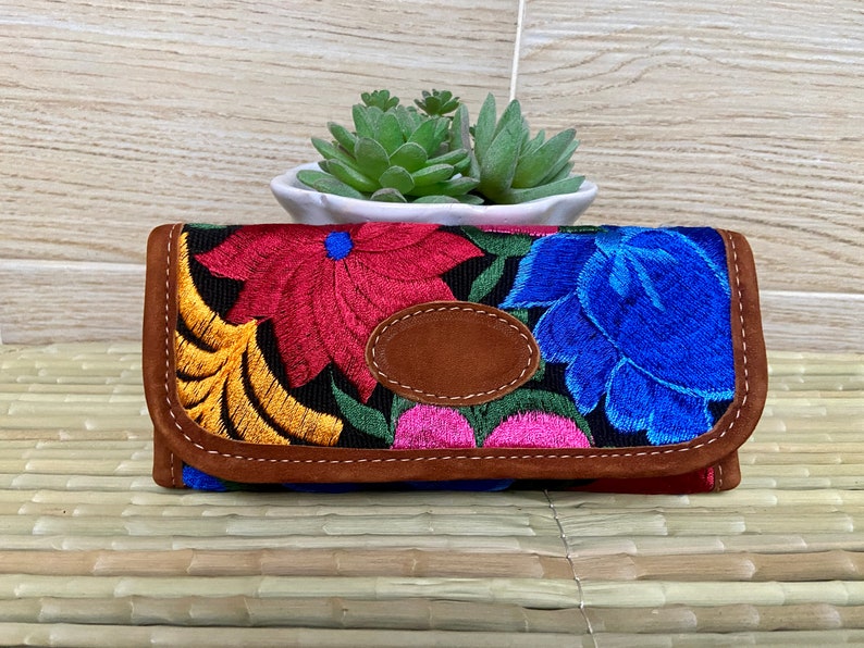 Mexican Wallet With Floral Embroidery Handmade Wallet - Etsy