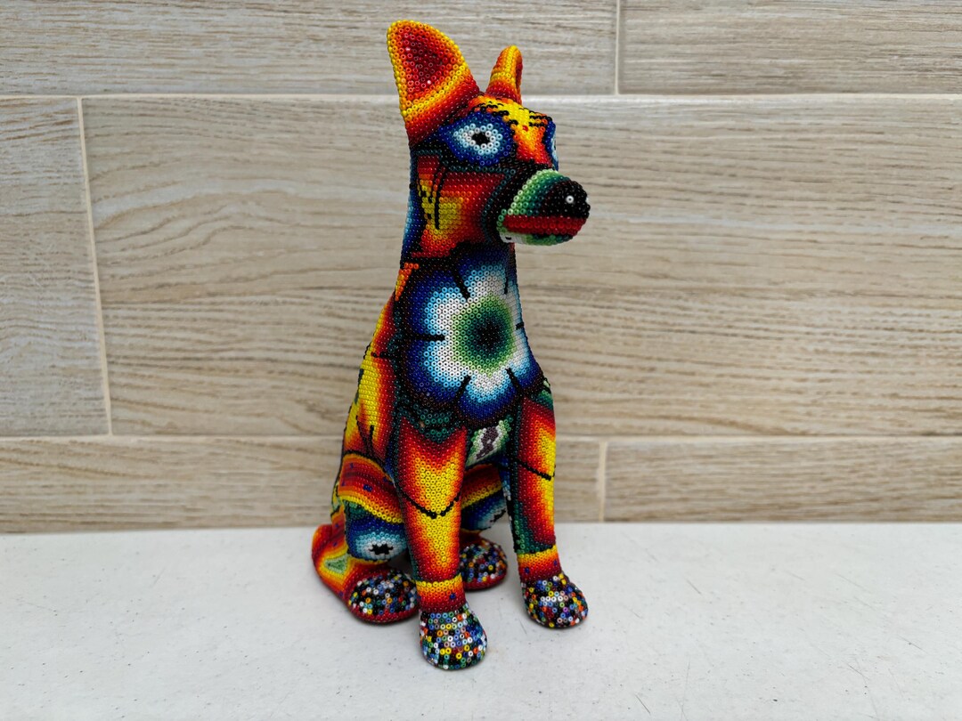 Huichol Dog Statue Lined With Tiny Beads, Huichol Art Figure, Huichol ...