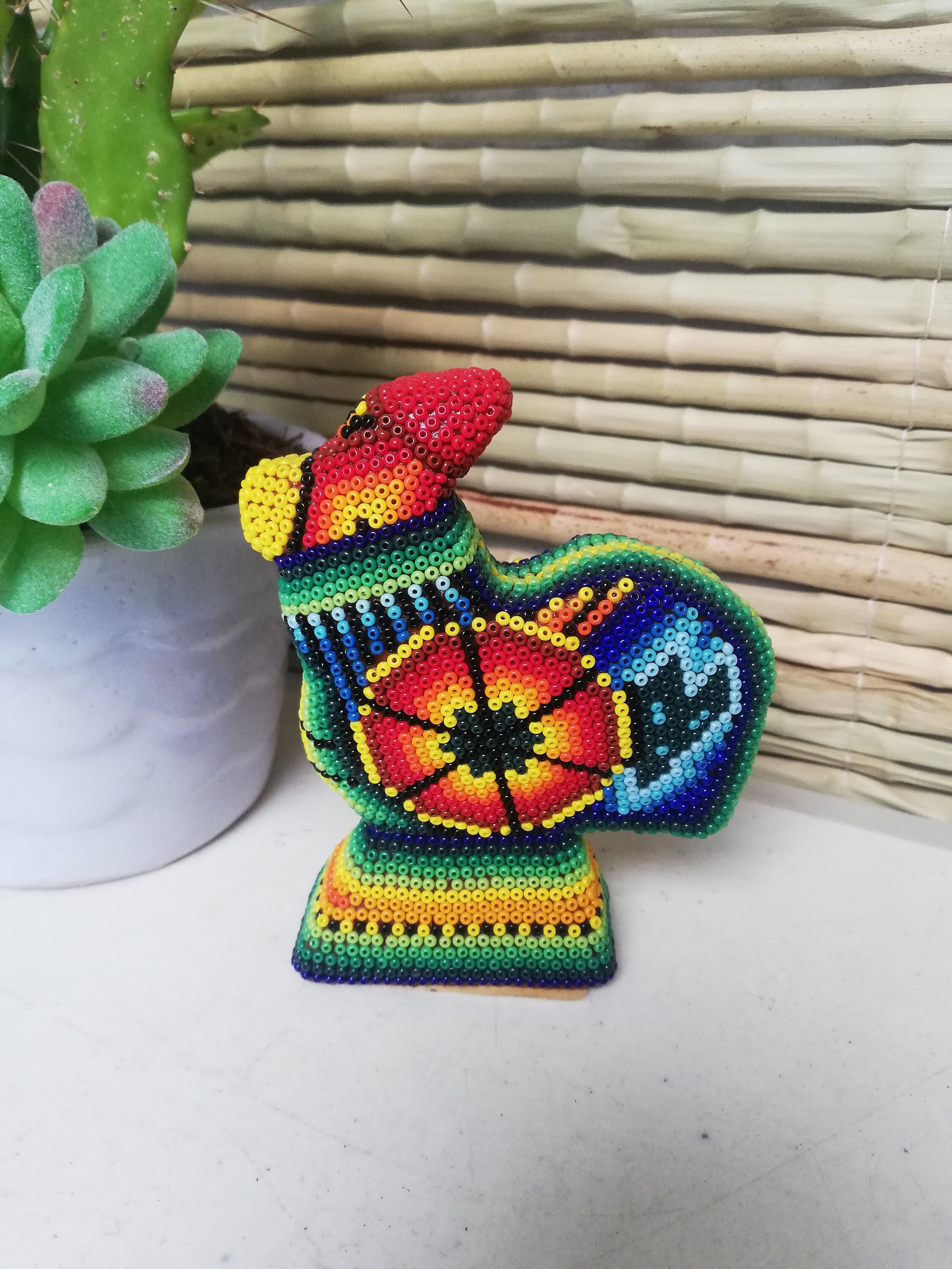 Huichol rooster Huichol Decor Huichol beadwork Mexican Art | Etsy