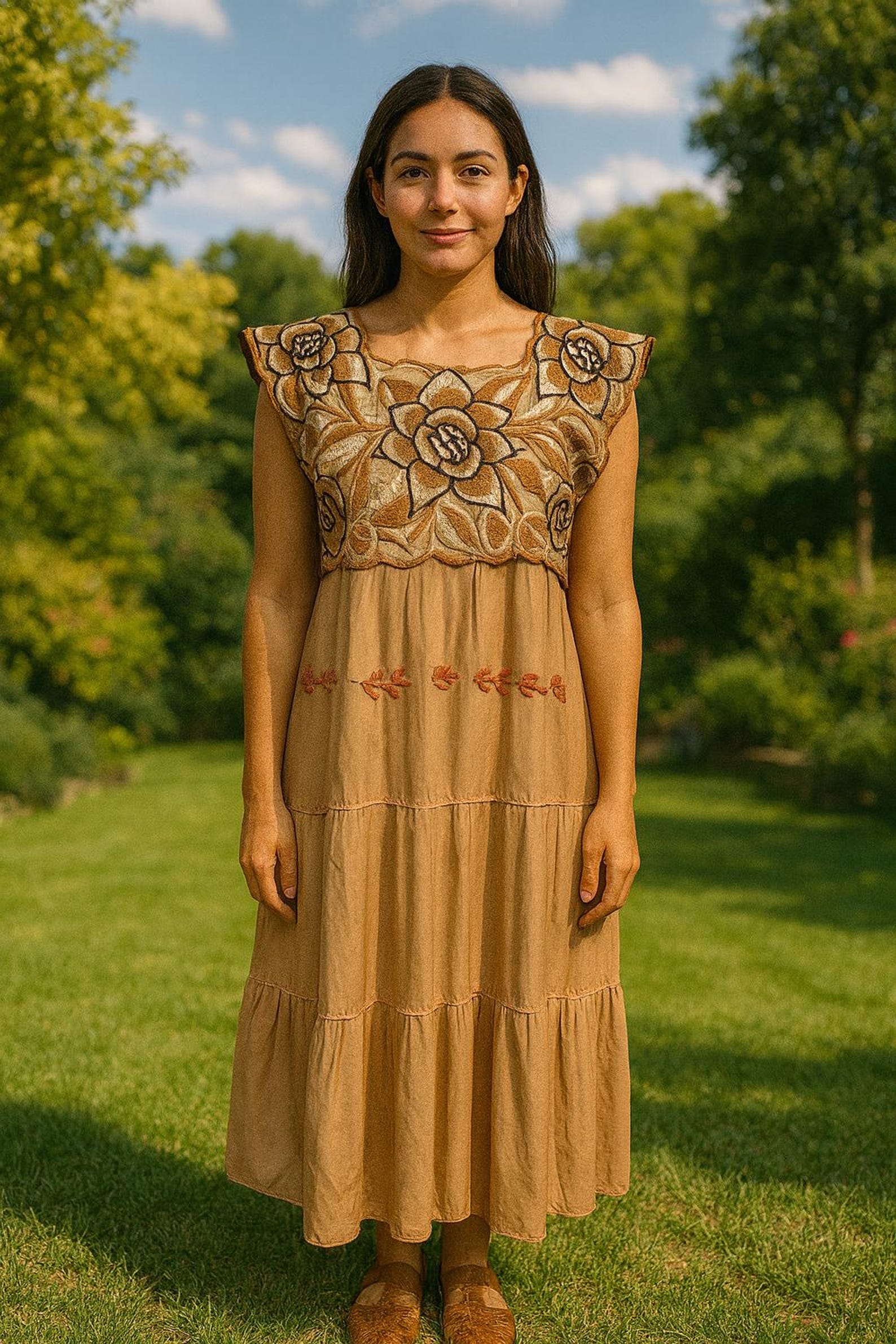 Handmade Floral Embroidered Mexican Dress: Rayon Ethnic Gown - Etsy