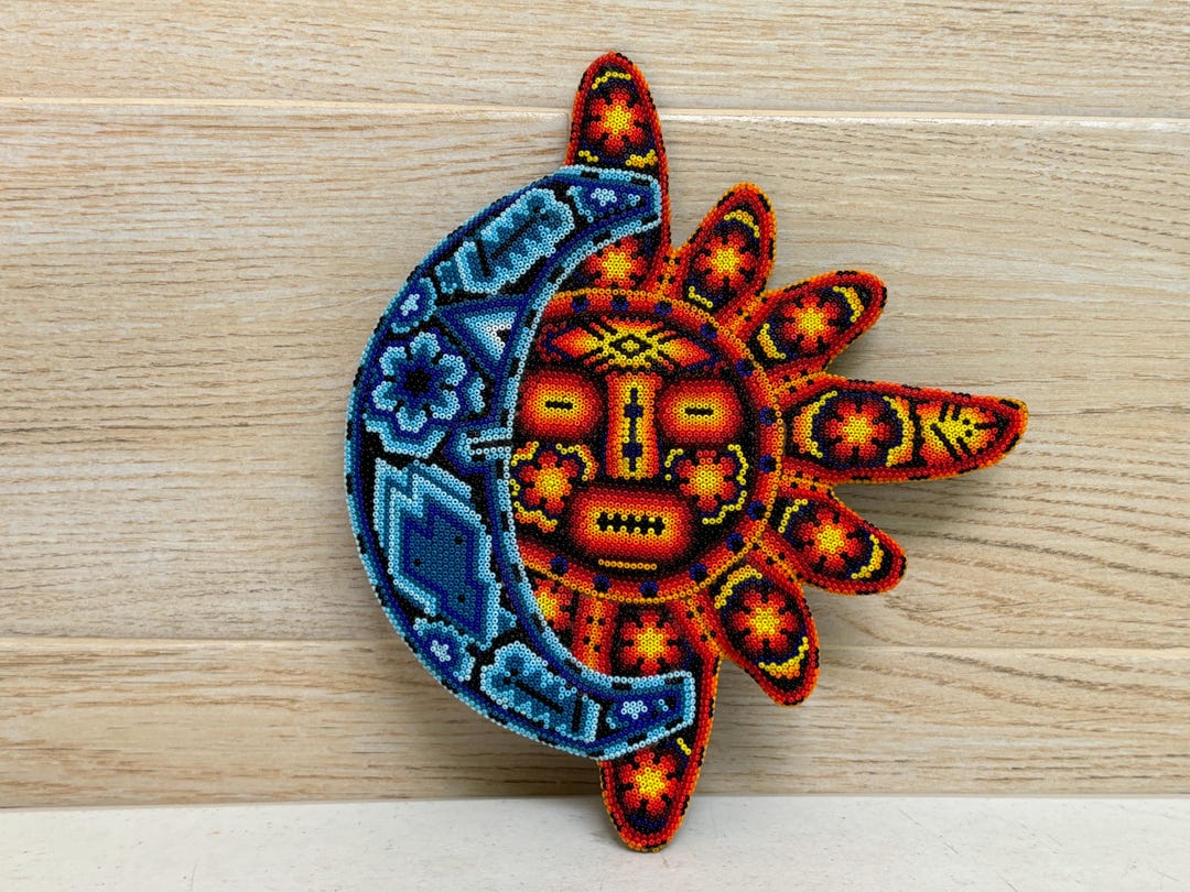Huichol Eclipse Sun and Moon Statue, Huichol Decor, Huichol Beadwork ...