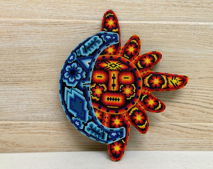 Huichol Eclipse Sun and Moon Statue, Huichol Decor, Huichol Beadwork ...