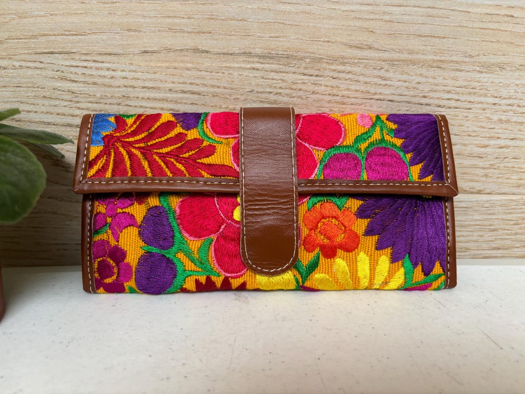 Mexican Wallet With Floral Embroidery, Handmade Wallet, Traditional ...