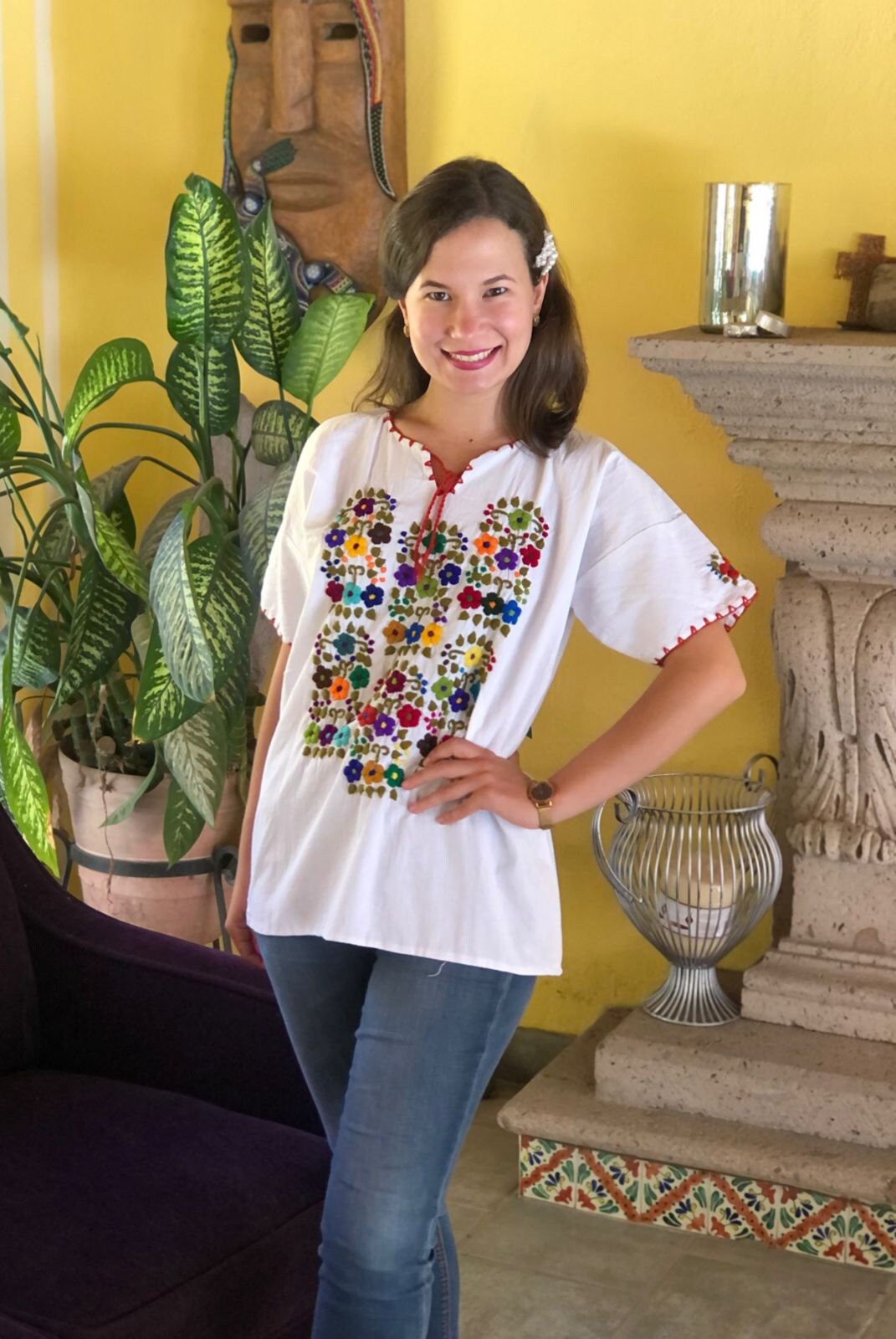 Traditional Mexican Floral Embroidery Blouse Multicolored - Etsy