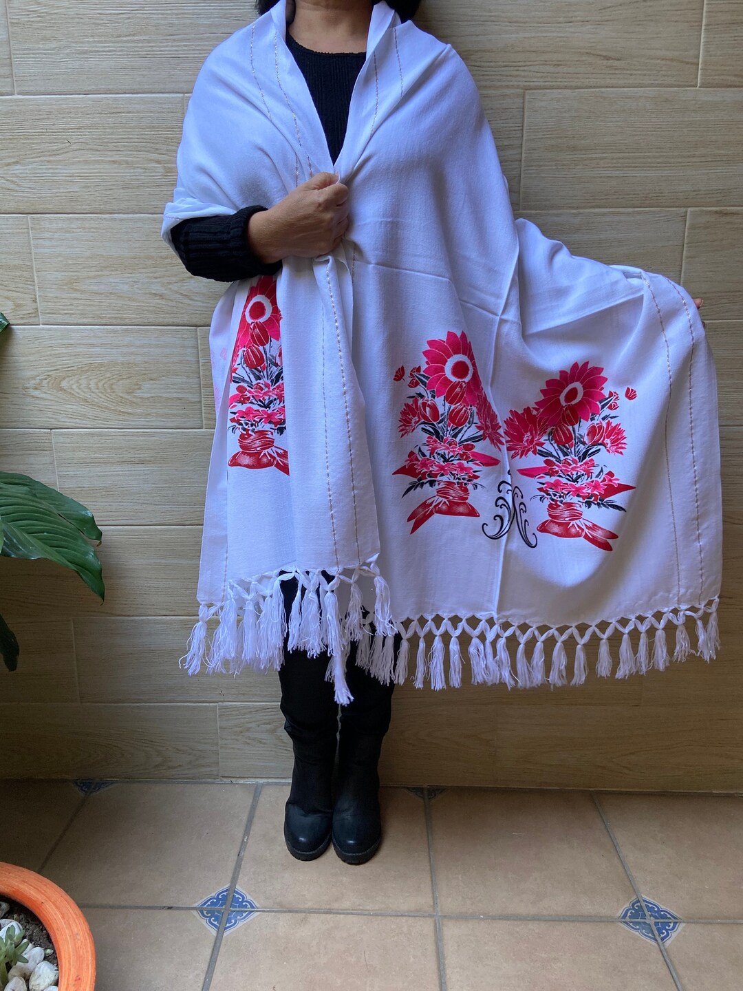 Mexican Rebozo Floweres Print Shawl Traditional Mexican - Etsy